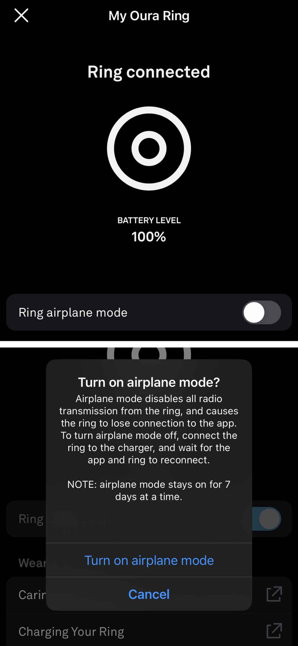 Oura Ring Airplane Mode